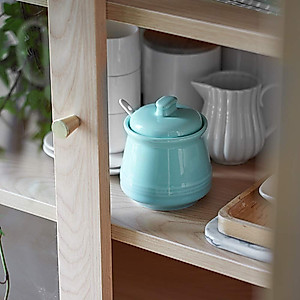 DOWAN Sugar Bowl with Lid and Spoon,12OZ Ceramic Sugar Holder for Coffee Bar, Countertop, Sugar and Creamer Bowl, Kitchen Accessories and Decor, Teal