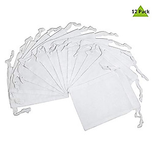 Drawstring Gift Bags - 12 Pack 5x7 Inch Small Bright White Muslin Cotton Cloth Pouches in Bulk, Mini Cloth Fabric Canvas Pouch for Jewelry, Candy, Parties, Wedding Favors, Soaps, Treats, Crafts