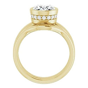 2 CT Oval Cut Colorless Moissanite Bezel Style Wedding Bridal Ring Set, Hidden Halo Handmade 10K 14K 18K Solid Yellow Gold & 925 Sterling Silver Engagement Anniversary Promise Ring Gift