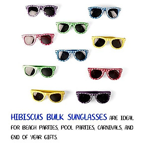 Neliblu Kids Hibiscus Sunglasses Party Favors - Sun Glasses for Beach, Carnival Prizes, and Party Toys - Favorite Luau and Pool Party Treat Bag Fillers - Bulk Stylish Party Sunglasses - Set of 25