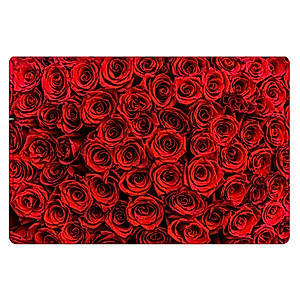 LB Happy Valentine's Day Bathroom Rug Red Rose Flower Bath Mat Romantic Floral Doormat Non Slip Memory Foam Super Absorbent Floor Mats,24Wx16H Inch
