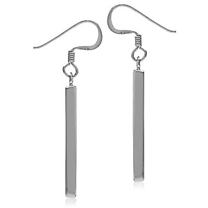 Silvershake Created Black Onyx Inlay White Gold Plated 925 Sterling Silver Stick Dangle Hook Earrings