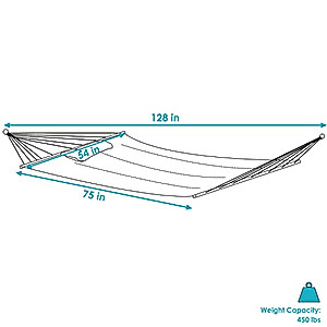 Sunnydaze 2-Person Quilted Printed Fabric Spreader Bar Hammock and Pillow - Large Modern Hammock with Metal S Hooks and Hanging Chains - Heavy Duty 450-Pound Weight Capacity - Yellow and Gray Chevron