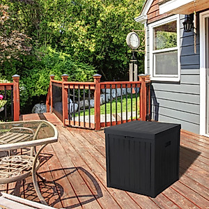 SUNCROWN 51 Gallon Square Deck Storage Box Resin Outdoor Storage Container with Handles for Patio Garden Yard, Black