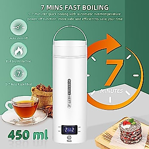 Travel Electric Kettle Portable Small Mini Tea Coffee Kettle Water Boiler, Water Heater with 4 Temperature Control,304 Stainless Steel with Auto Shut-Off & Boil Dry Protection, BPA-Free (White)