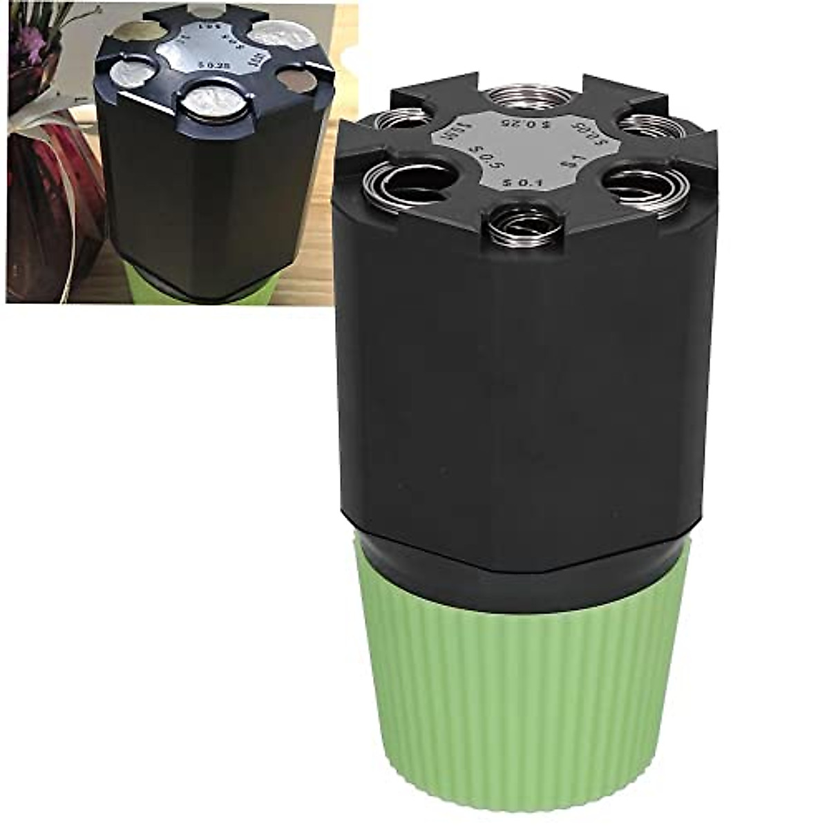 2Layer Car Holder and Cash Organizer for Vehicle Use - Portable Money Bank with Paper Money Storage Container - Black and Green Money Box - Dollar Bill Saver for Car