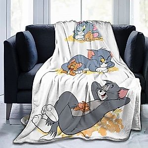 to.m and Je.rry Blanket Plush Throw Ultra Soft Premium Fluffy Flannel All Season Light Weight Sofa Couch Throw Living Room/Bedroom Warm Blanket-60 X50