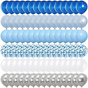 Blue and Silver Balloons 90Pcs Royal Blue and Silver Confetti Balloons 12 Inches White and Blue Latex Balloons for Baby Shower, Birthday, Bridal Shower, Wedding Party Decoration