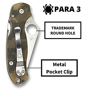 Spyderco Para 3 Camo 7.24" Signature Knife with 2.95" Stainless Steel Blade and Durable G-10 Handle - PlainEdge Serration - C223GPCMO