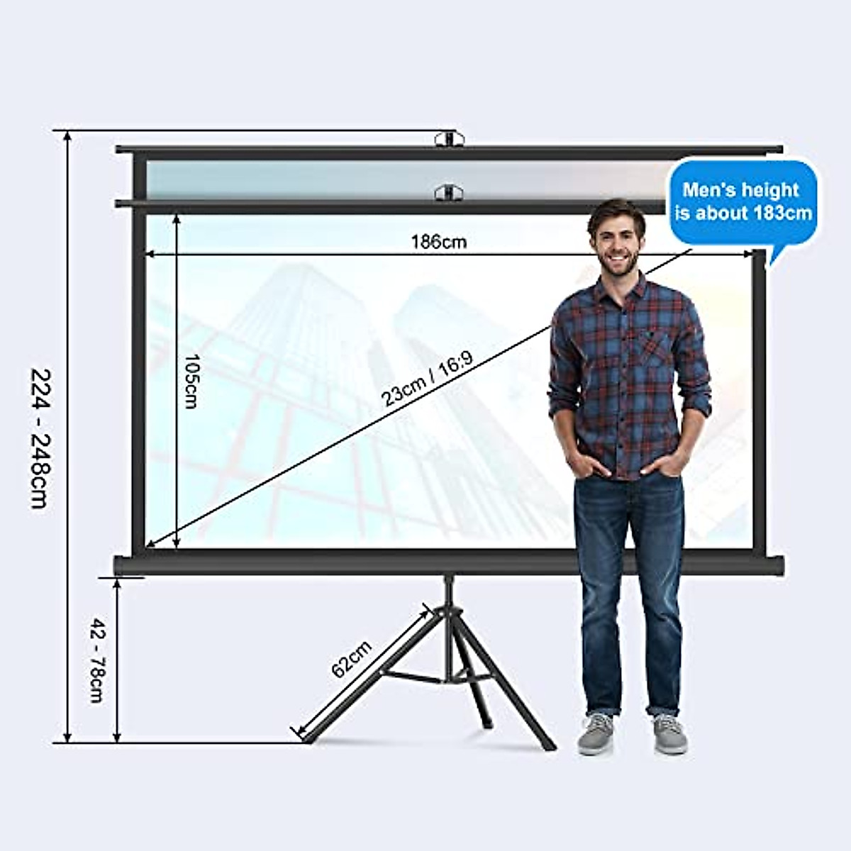 Portable Projector Screen Tripod Stand，84 Inch Outdoor Projector Screen Easy Setup and Carrying, PVC Movie Projector Screen with 1.2 Gain Glass Fiber, Idea for Home/Meeting/Indoor/Outdoor Use