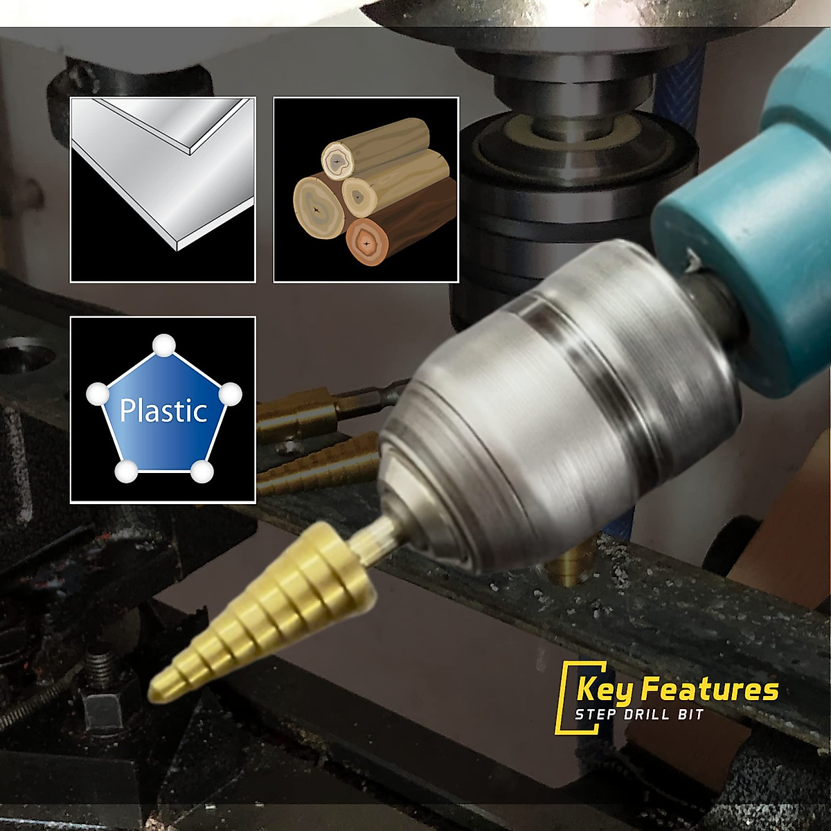 Step Drill Bit for Metal, Step Drill Bit, CORTOOL 3PCS Titanium Unibit Step Drill Bit Set, High Speed Steel Step Drill Bit HSS Quick Change 1/4" Shank,Total 28 Sizes 3/16" -1/2",1/4"-3/4",1/8"-1/2"