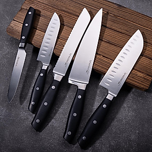 linoroso 5 Pcs Knife Set with Magnetic Knife Strip, Sharp High Carbon Stainless Steel Kitchen Knife Set for Cutting, Chopping & Slicing, Chef Knives Set with Magnetic Knife Holder for Wall