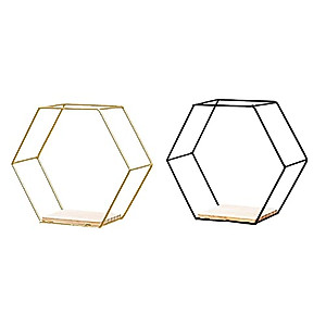 Rendeyuan Hexagonal Iron Stand Small Pot Wall Shelving Holder Home Shelf Storage Holder Decorative Shelves Floating Shelves - Gold - 24x9.5x20.5cm