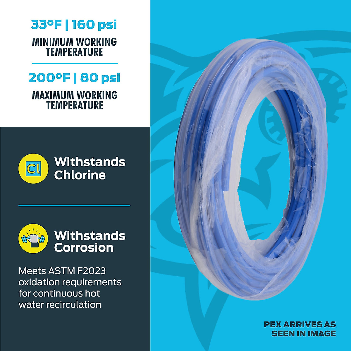 SharkBite 1/2 Inch x 100 Feet Blue PEX-B, PEX Pipe Flexible Water Tubing for Plumbing, U806B100