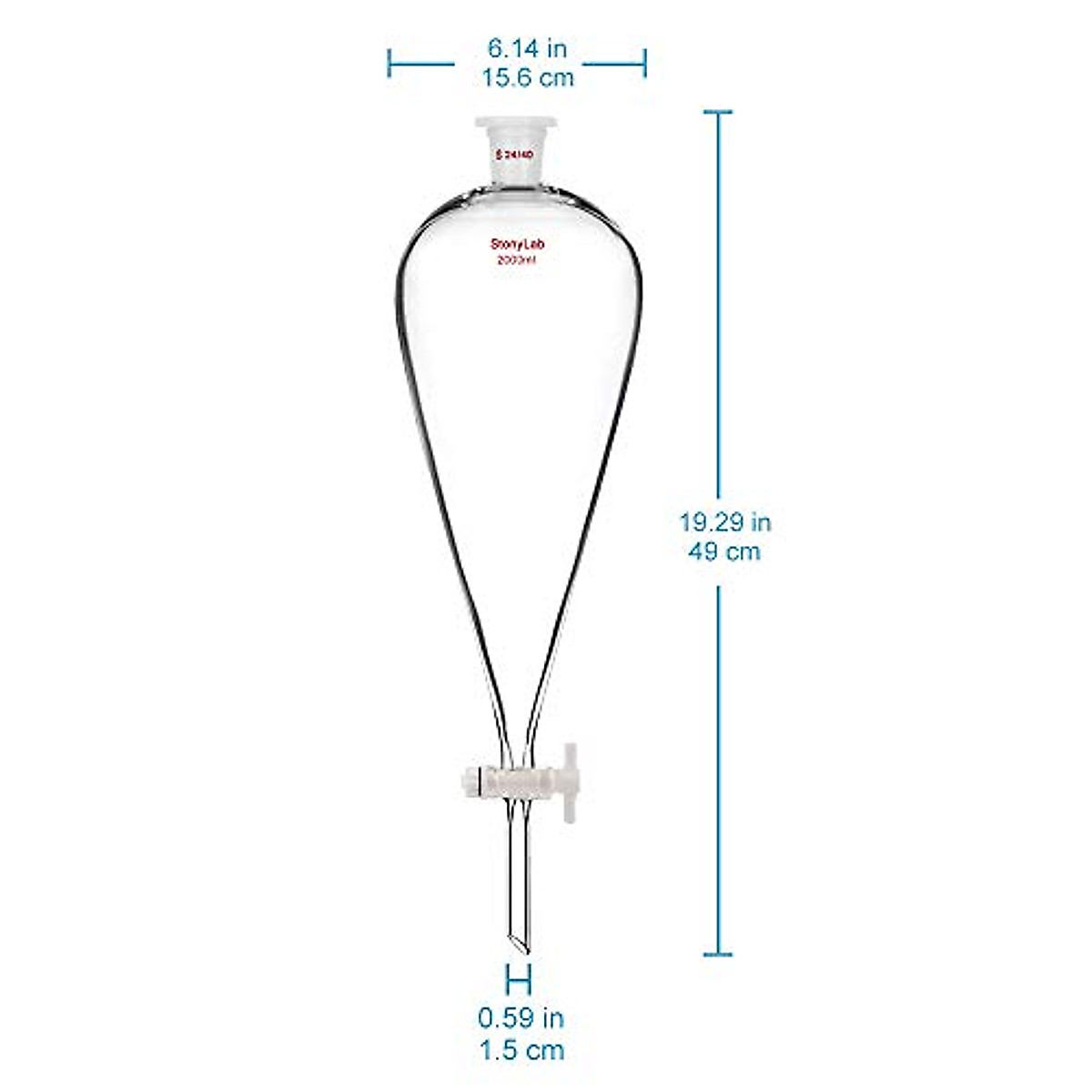StonyLab Borosilicate Glass 2000 ml Heavy Wall Conical Separatory Funnel with 24/40 Joints and PTFE Stopcock, 2 L (2 Liter)