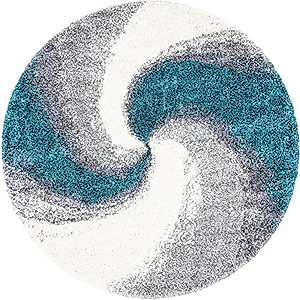 Rugs.com Soft Touch Shag Collection Round Rug – 8 Ft Round Turquoise Shag Rug Perfect for Kitchens, Dining Rooms