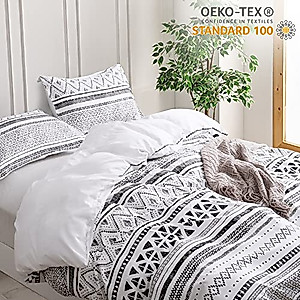 PHF Washed Soft Duvet Cover Set California King Size, 3 Piece Boho Stripe Printed Comforter Cover Set, Ultra Soft Comfy Durable Bohemia Farmhouse Duvet Cover with Zipper Closure,104"x98",Black & White