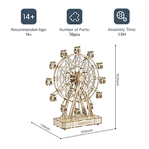 Rowood 3D Puzzles for Adults, Model Kits for Adults, Wooden Music Box,DIY Craft Kits for Adults Teen Boy Gifts on Birthday Christmas - Ferris Wheel (232 PCS)