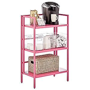 mDesign Modern Industrial 3-Tier Steel Organizer Shelf Rack - Collapsible Metal Storage Shelving Furniture Unit for Living Room, Bathroom, Office, and Bedroom - Black