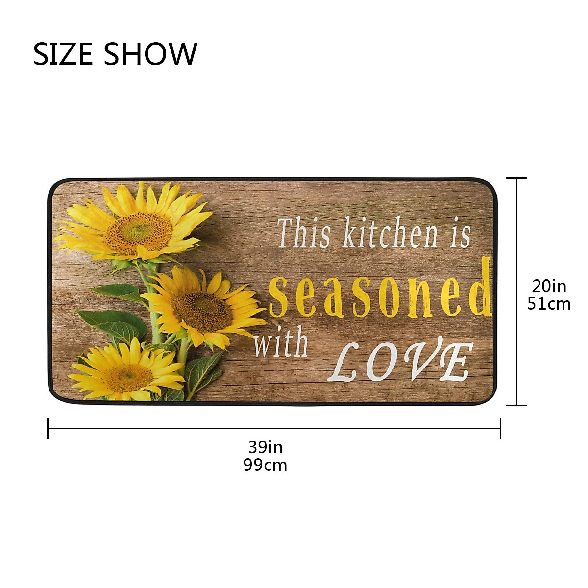 Sunflowers Love Wooden Kitchen Rugs Floor Mat Anti Fatigue Kitchen Mats Non Skid Washable Bath Rug Runner Doormats Carpet Sink Mat Home Decor 39 X 20 inch
