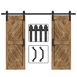 WINSOON 7.5FT Sliding Barn Wood Door Hardware Cabinet Closet Kit with Set of 2 Pcs Black Painted Solid Steel Gate Handle Kit