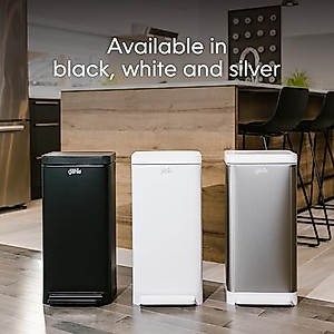 Compost Genie Kitchen Compost Bin, White Stainless-Steel Large, 3.6 Gallon, Indoor Odorless Composting, Hands-Free, Washable Parts, Includes 8 Tear-Off Compostable Bags and 4 Carbon Filters