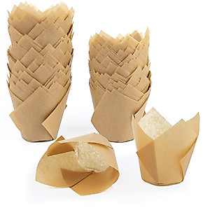 Framendino, Pack of 150 Tulip Shaped Baking Cups Brown Color Baking Cupcake Wrappers Grease Proof Muffin Paper Liners for Birthday Party Wedding Supply Decor