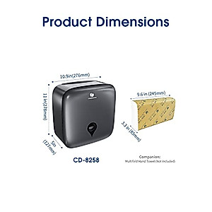 Paper Towel Dispenser, C-Fold and Multifold Tissue Towel Dispenser for Bathrooms, Kitchens and High-Traffic Washrooms, CHUANGDIAN, Dark Grey