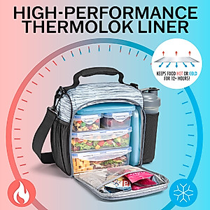 Fit & Fresh JAXX, 9pc Meal Prep Lunch Bag, Gray, Unisex, Polyester, Large Capacity, Insulated, With Containers, Ice Packs, Shaker Bottle