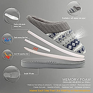 CIOR Women's Memory Foam House Slippers Sweater Knit Embroidered Pattern and Ribbed Hand-Knit Collar-U1MTW014-Navy Blue-38-39