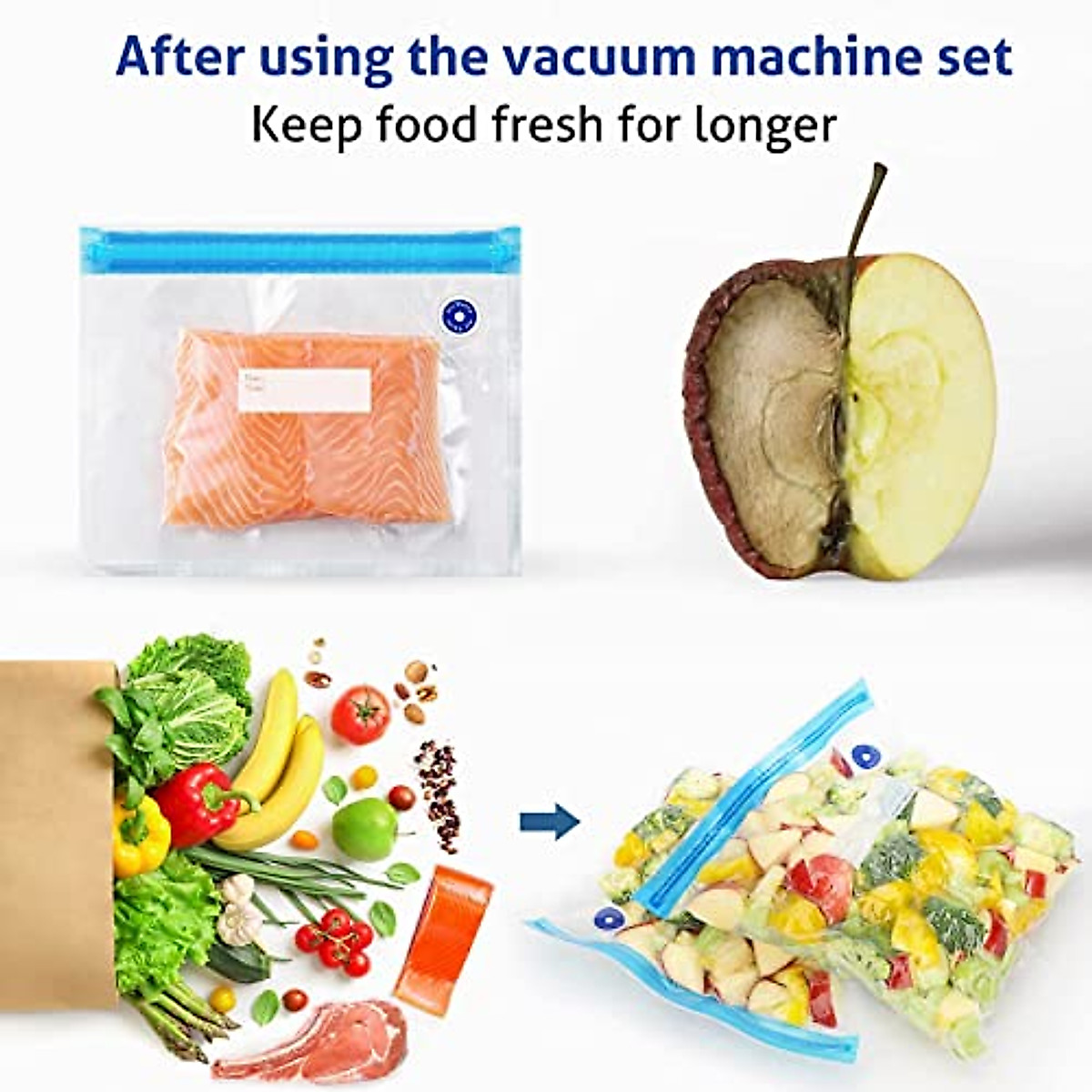 Vacuum Sealer Bags, 35PCS Food Saver Vacuum Sealer Machine Set for Sous Vide Cooking, Handheld Mini Vacuum Sealer with 15 PCS Reusable Sous Vide Bags, 4 Cooking Clips, 4 Sealing Clips & 10 Air Valves