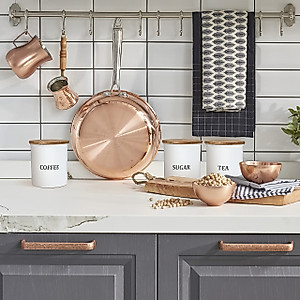 Coffee Sugar Tea Canister Set of 3 - Galvanized Metal With Wooden Lid - Beautiful Fancy Elegant Decorative Food Storage Jars Perfect for Farmhouse Kitchen Décor Restaurant Bar - 4.75 Inch - Off White