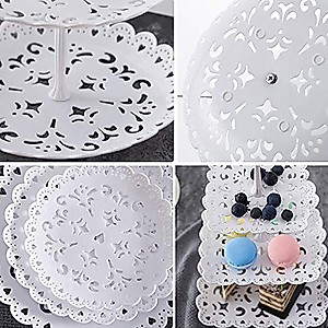 Alysontech 2pcs 3-Tier Plastic Round Cupcake Stand Dessert Plates Mini Cakes Fruit Candy Display Tower White for Kids Birthday Tea Party Baby Shower Serving Tray Big (Round US Stock)