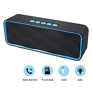 Totola Wireless Bluetooth Speaker with AUX/USB/TF Card Slot,Outdoor Portable Stereo Speaker with HD Audio,Enhanced Bass, Dual-Driver,Handsfree Calling, FM Radio Speaker for Travel,Party (Blue)