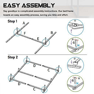 Bedsnus 7 Inch Metal Bed Frame Queen Size, Compatible with Most Brand Box Spring Or Mattress, 9-Leg Support Bed Base, Headboard Attachable, Noise-Free, Easy Assembly, Black