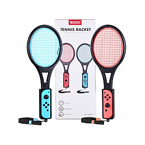 Tendak Tennis Racket for Nintendo Switch Joy-Con, Game Accessories for Mario Tennis Aces Game with 12 in 1 Game Card Case (2 Pack, Black)