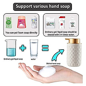 SeenVo Bathroom Countertop Soap Dispensers,Ceramic Foaming soap Dispenser Beigem for 13oz Refillable Liquid Lotion Soap Dispenser with Rust-Proof foaming Pump
