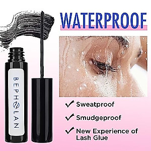 BEPHOLAN Cluster Lash Glue, Strong Hold for Individual Cluster Lashes, Last for 48-72 Hours, Black Eyelash Adhesive, Latex Free, Suitable for Sensitive Eyes, Mirco Mascara Wand,0.176 oz