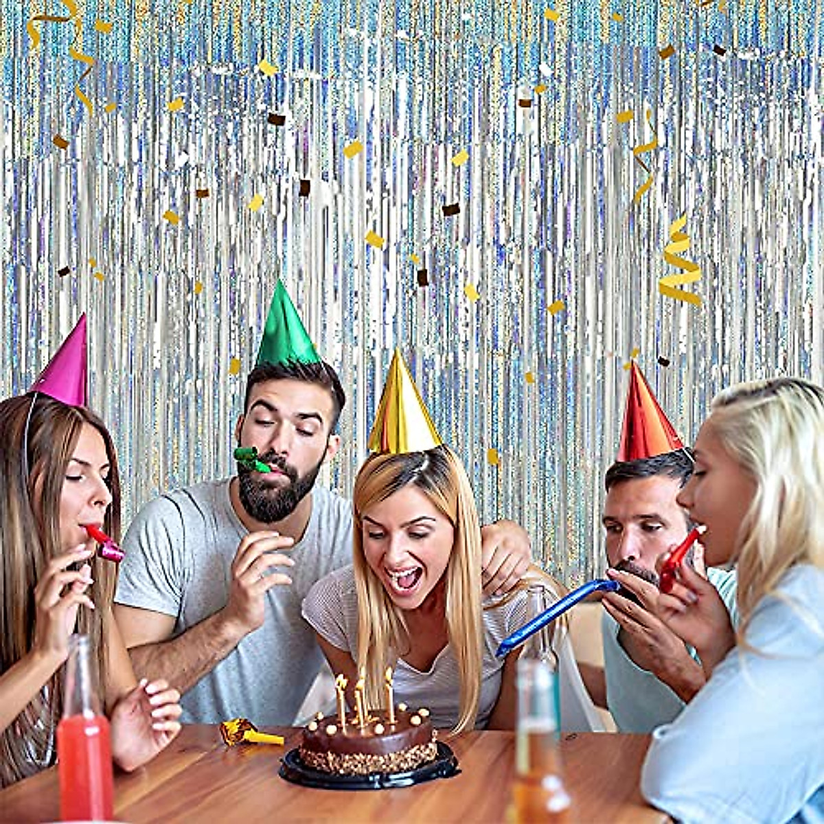 3 Pcs Sliver Metallic Foil Curtains,3.28ft x 6.56ft Laser Glitter Fringe Rain Curtain Shine Photo Booth Backdrop Tinsel Curtain Streamer for Wedding Christmas New Year Baby Shower Bachelorette Party