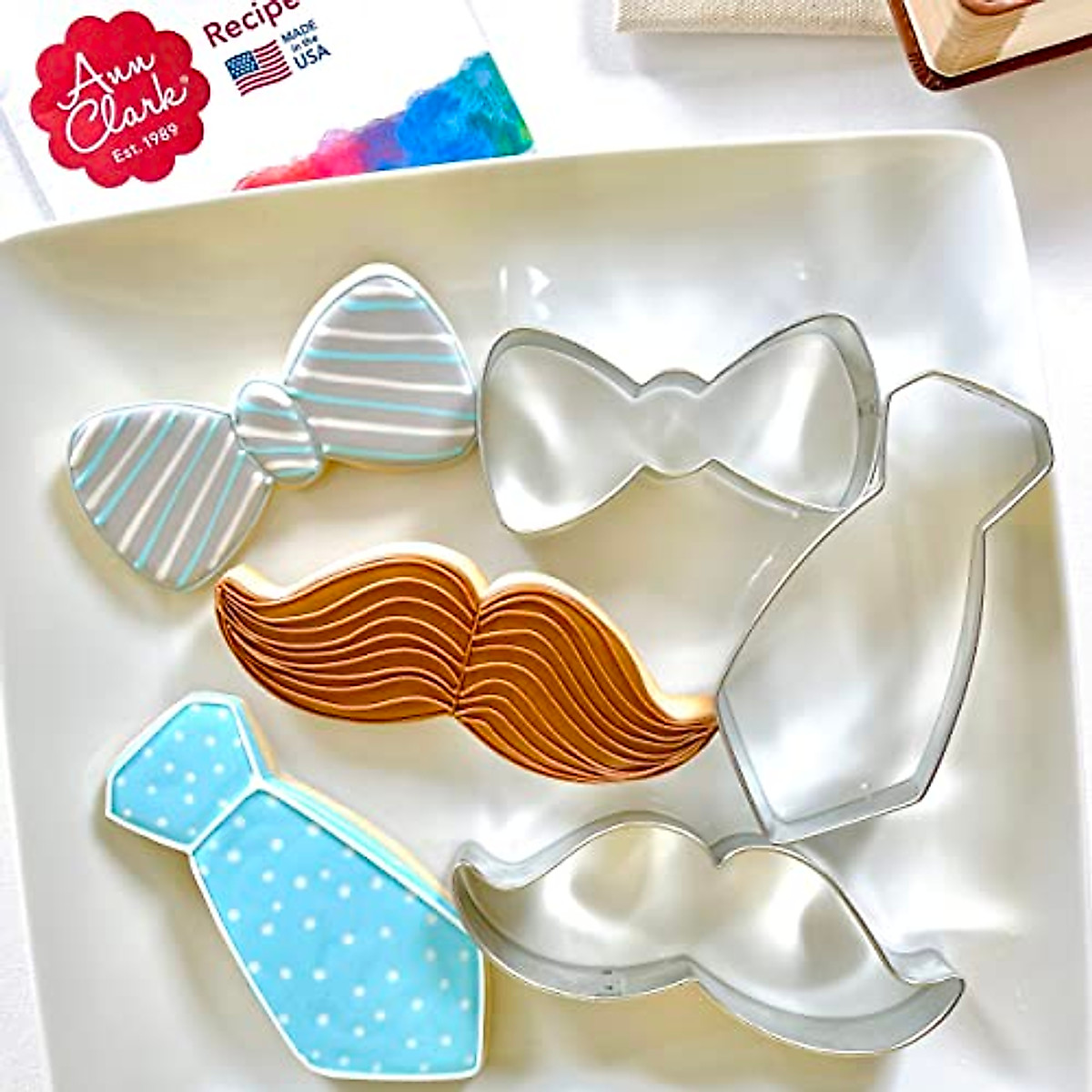 Little Man Father's Day Cookie Cutters 3-Pc Set, Made in USA by Ann Clark, Bow Tie, Mustache, Necktie