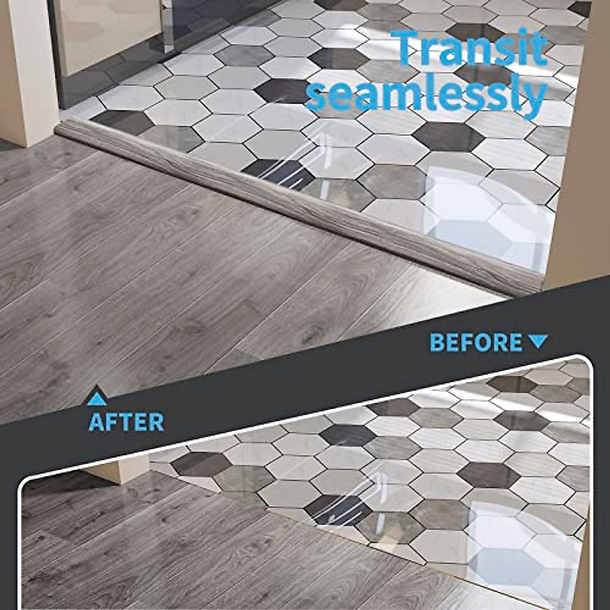 Art3d Self Adhesive Vinyl Floor Transition Strip, Laminate Floor Strip Floor Flat Divider Strip for Joining Floor Gaps,Carpet Threshold Transition,Floor Tiles（4 FT, 1.57in, Gray）