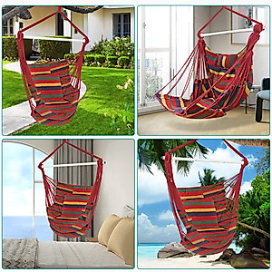 Outerman Hammock Chair, Hanging Chair with 3 Cushions and Foot Rest Support, Durable Metal Spreader Bar Max 440 Lbs, Swing Chair for Bedroom, Indoor & Outdoor, Patio, Porch or Tree（Red）