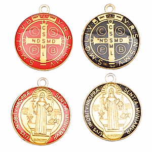 Glary 50pcs of Assorted Epoxy 1 inch Round Saint Benedict Medal Pendant Medal of St. Benedict