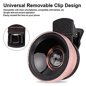 Phone Camera Lens, 2 in 1 Cell Phone Wide Angle Macro Lens, 0.45X Wide Angle Lens, 12.5X Macro Lens, Clip On Phone Lens with Dust Cover, for Phone Tablet (Rose Gold)