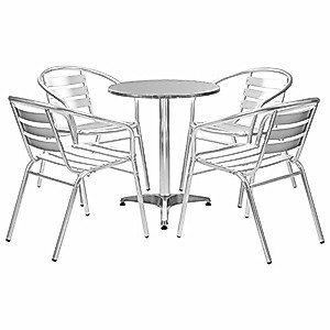 Camerina 5 Piece Patio Dining Set Outdoor Patio Dining Set Outdoor Patio Furniture Patio Set Patio Table and Chairs Set Aluminum Silver 48720