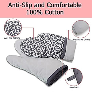 NAVITHOUS Oven Mitts and Pot Holders Sets 6pcs, Thick Cotton Oven Gloves High Heat Resistant 500℉with Extra Long Oven Mitts and Hot Pads Potholders with Non-Slip Silicone Surface for Cooking Baking