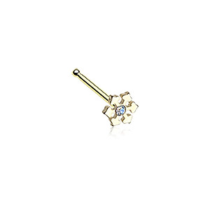 Gold-Tone 316L Surgical Steel Nose Bone Aurora AB Snowflake Nose Stud Ring 20G
