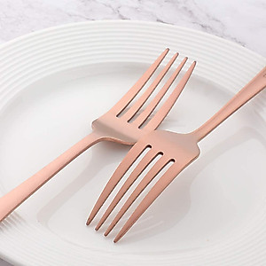 MINGYU Dinner Forks Stainless Steel Set of 12 - Rose Gold 8 Inches Food Grade Titanium Fork Silverware Set Salad Forks Flatware Sets Dishwasher Safe for Home Kitchen Restaurant