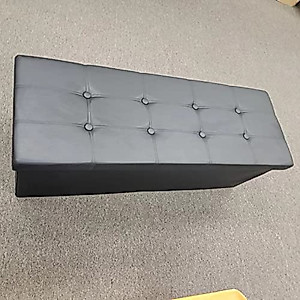 KEYWORD FAMILY 43 in Folding Leather Storage Ottoman Bench, Rectangular Black Footrest， Foam Pouf Tray Footstool with Storage, for Living Room, Bedroom& Hallway
