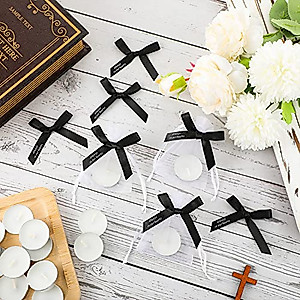 50 Set Funeral Favors Memorial Tealight Candles Unscented Candles Memorial Candles with Bowknots Funeral Ribbons and Organza Bags for Guest Condolence Bereavement Funeral Decor, Black and White